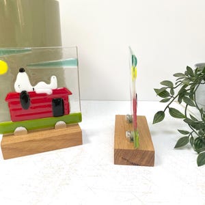 Fused Glass Snoopy Panel With Oak Stand, Fused Glass Art, Glass Home ...