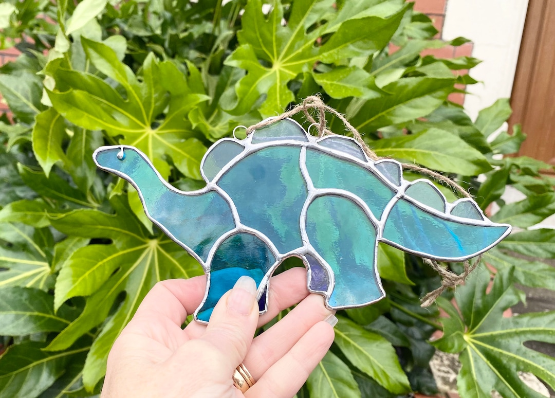 Stained Glass Blue Stegosaurus, Blue Dinosaur, Sun Catcher, Stained ...