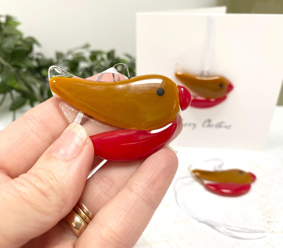 Fused Glass Christmas Robin Bauble: Handmade Tree Decoration - Etsy