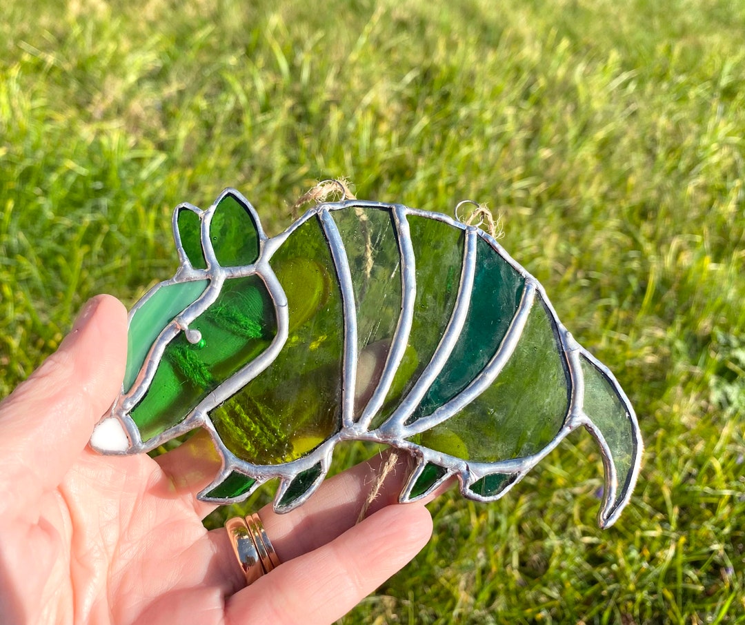Stained Glass Green Armadillo Sun Catcher: Hanging Window Art - Etsy