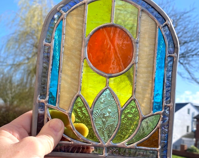 Stained Glass Sun & Lotus Flower Panel: Leaded Window Hanging - Etsy