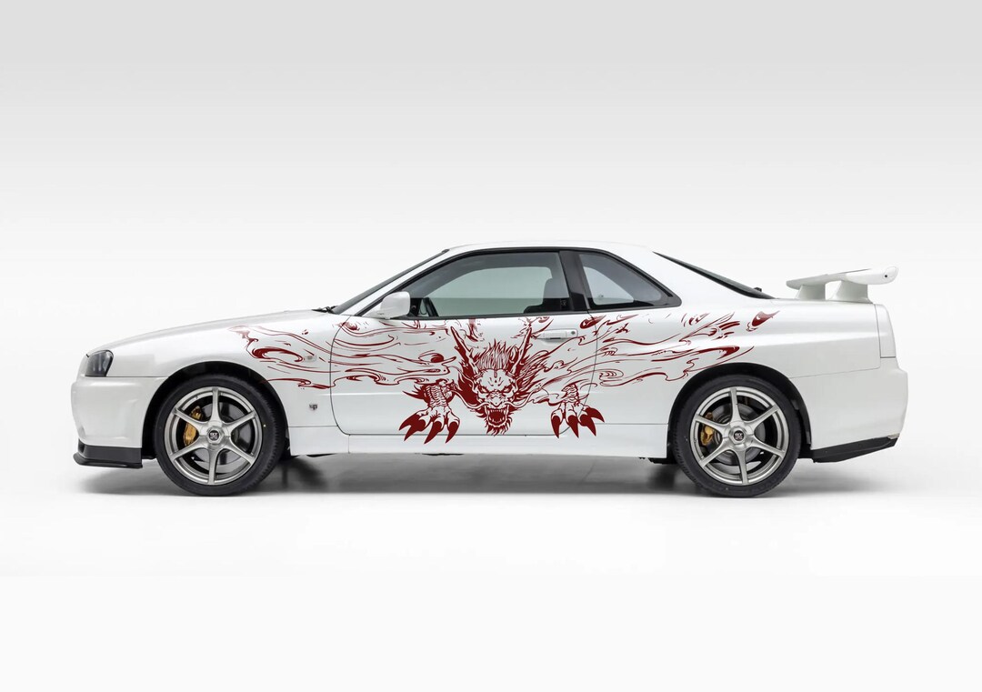 Japanese Dragon Decal, JDM Front Door Graphic, Aggressive Flame Serpent ...