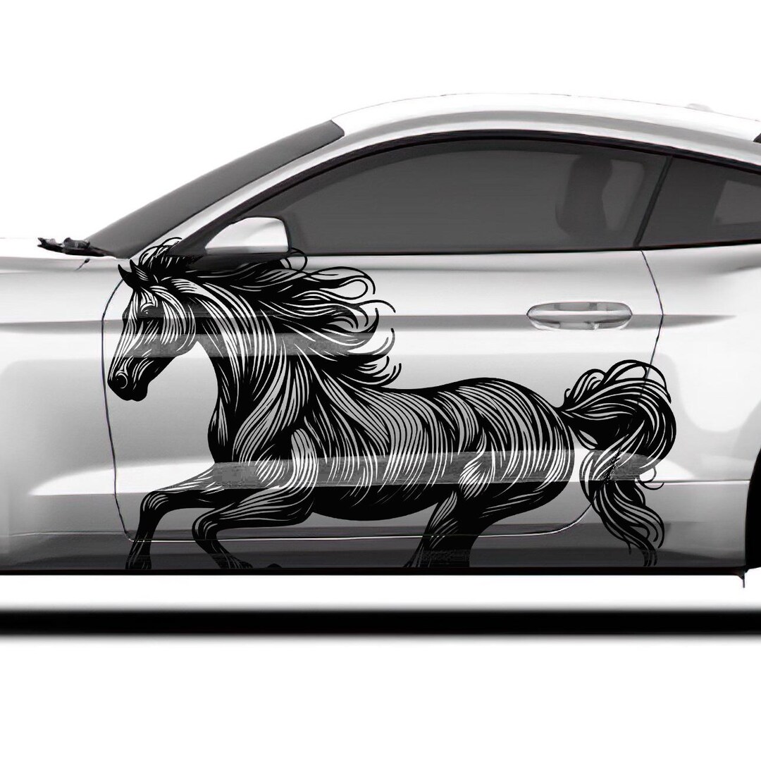 Running Mustang Car Decal: Diagonal Line Horse Vinyl Wrap - Etsy