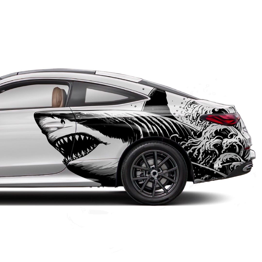 White Shark Car Body Decal - Large Megalodon Bumper Wrap - Ocean ...
