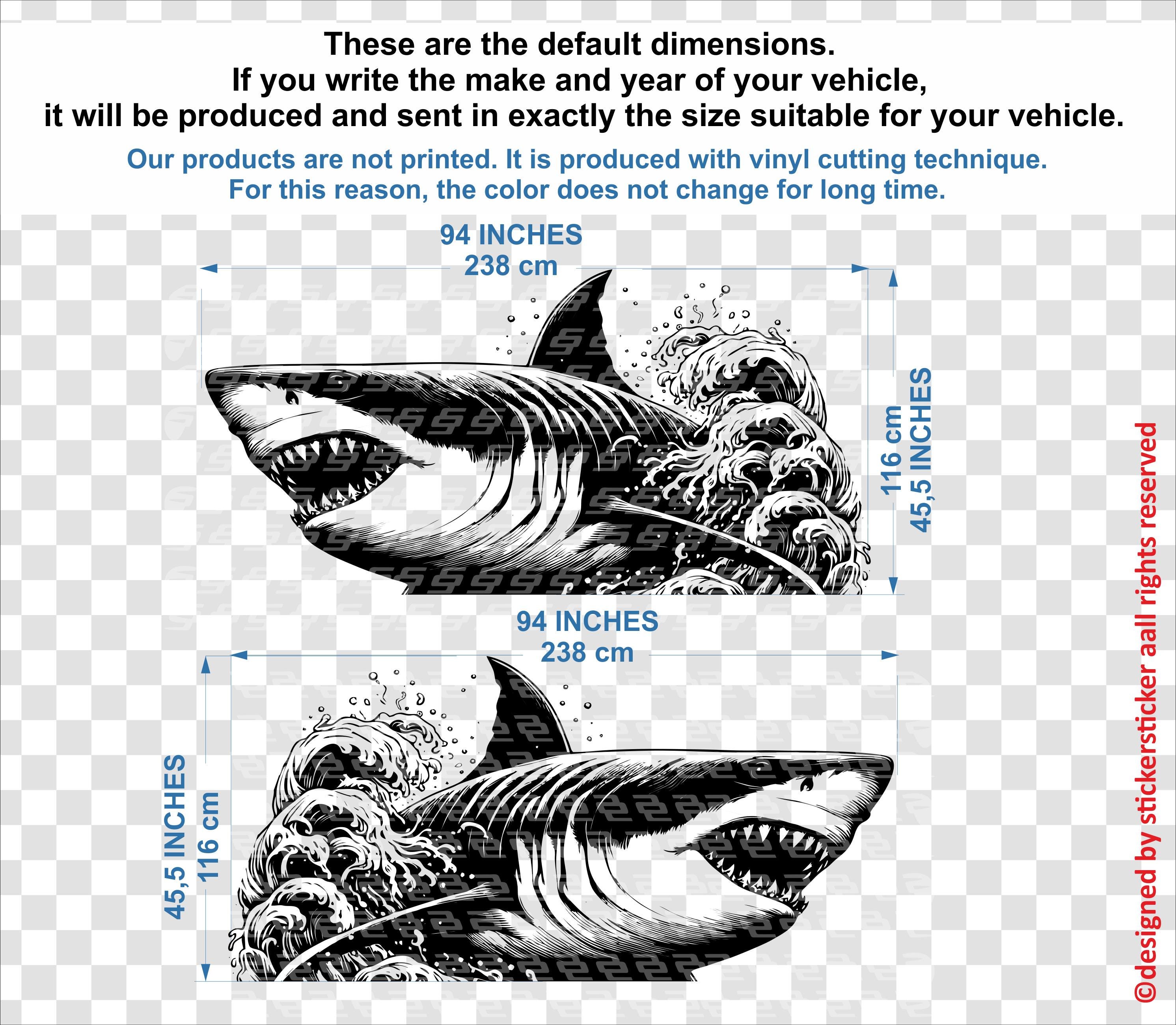 White Shark Car Body Decal - Large Megalodon Bumper Wrap - Ocean ...