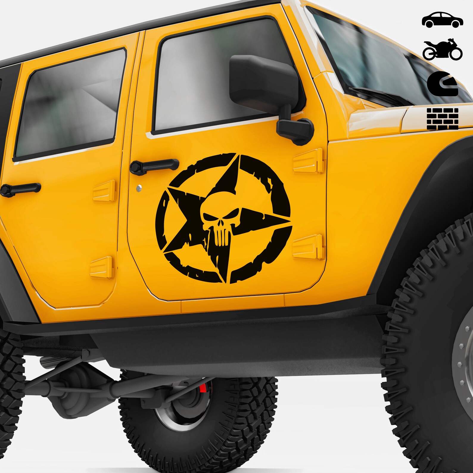Punisher Army Star Jeep Decal 2 Pcs - for All Cars Custom Sticker Decal ...