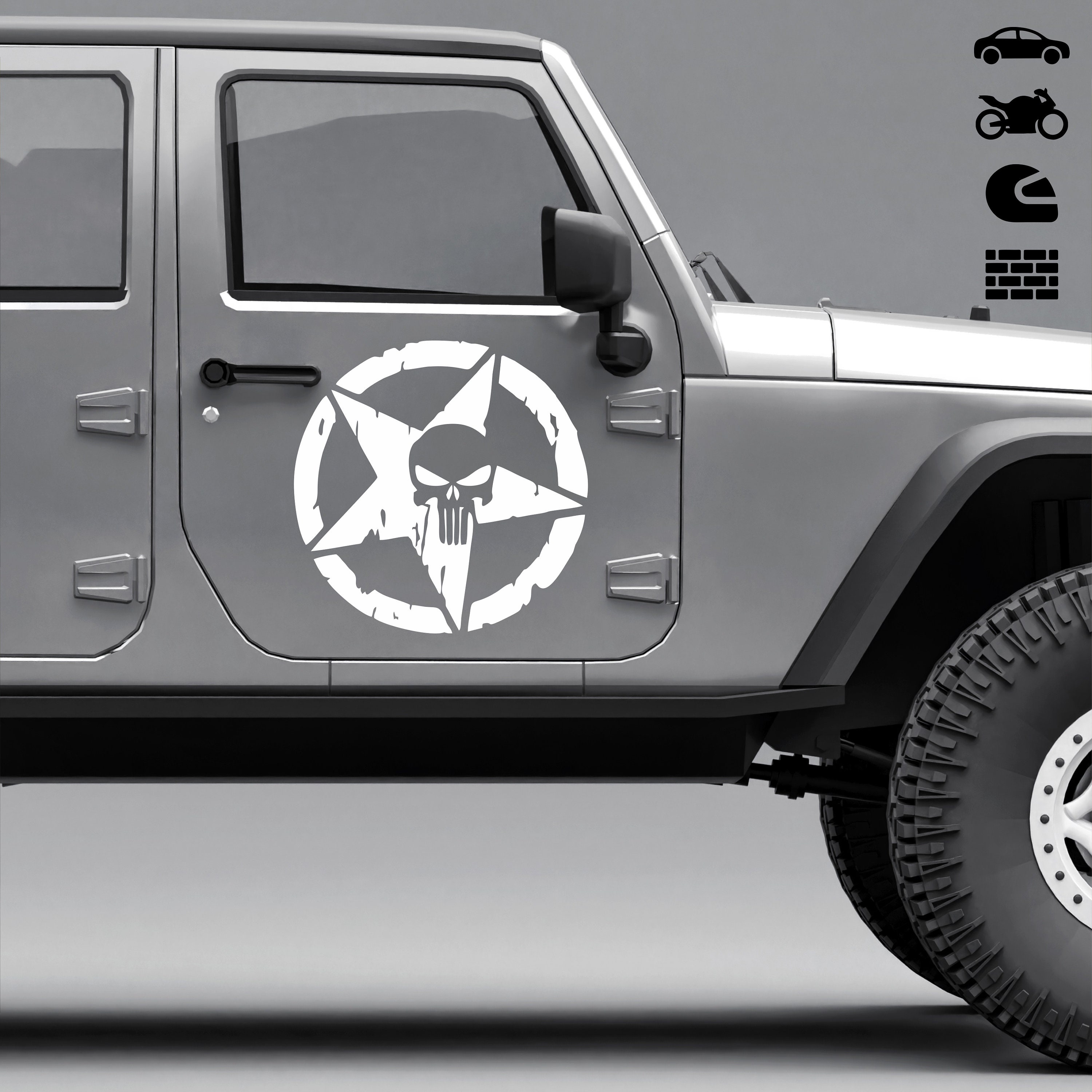 Punisher Army Star Jeep Decal 2 Pcs for All Cars Custom Sticker Decal ...