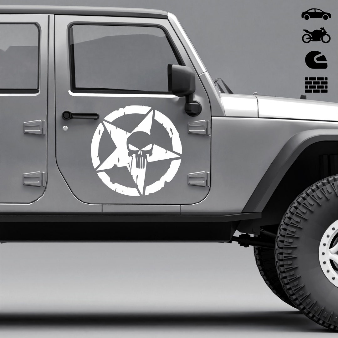 Punisher Army Star Jeep Decal 2 Pcs - for All Cars Custom Sticker Decal ...