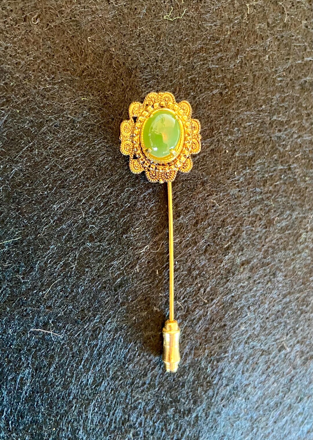 Vintage Jade Lapel Pin | BC Nephrite Jade Set in Victorian Filigree ...