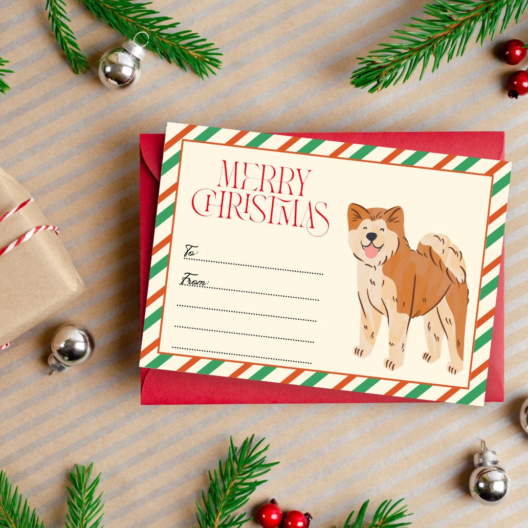 Dog Christmas Card, Akita Inu, Christmas Printable Card, Editable ...