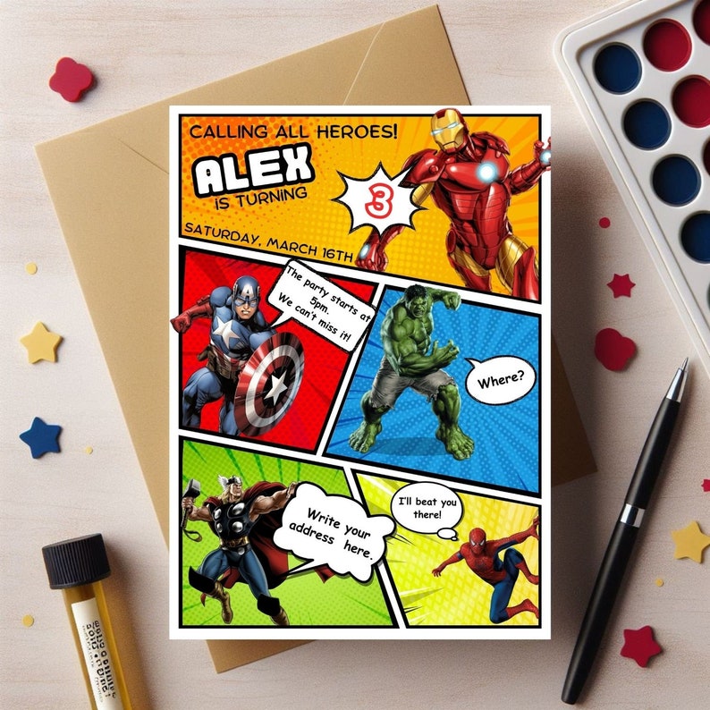 Editable Superheroes Birthday Invitation, Template Printable, Birthday ...