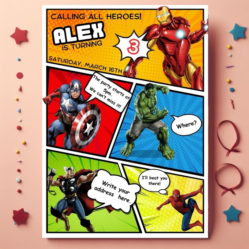 Editable Superheroes Birthday Invitation, Template Printable, Birthday ...