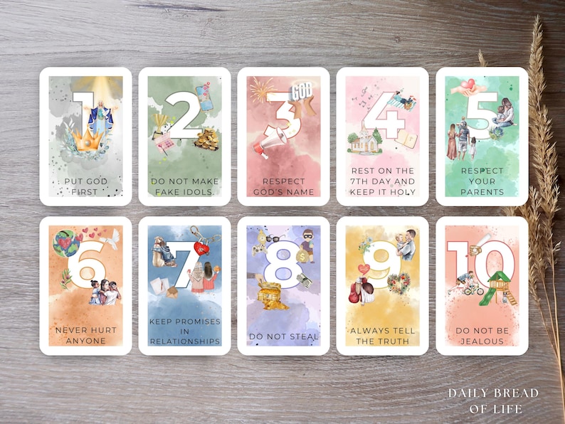10 Tarjetas de Mandamientos para Niños, Tarjetas Flash de Estudio ...