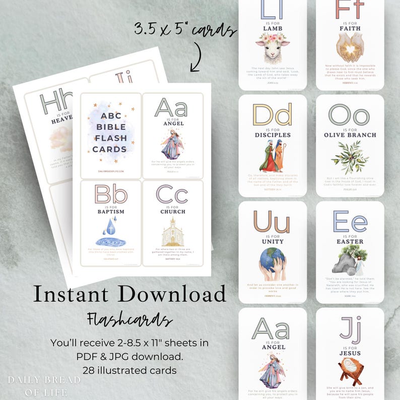 Kids Bible Alphabet Cards and Poster: Christian Homeschool ABC ...