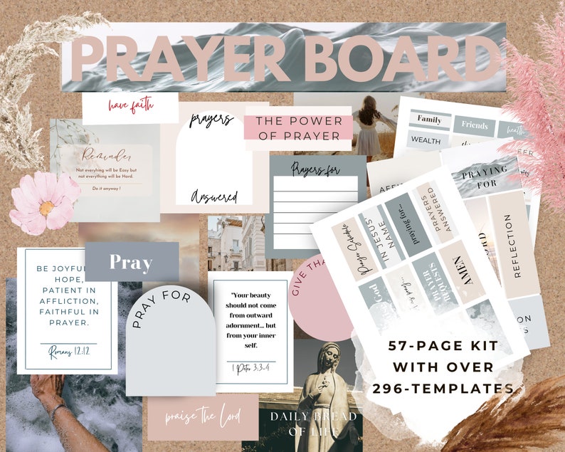 Printable Prayer Board Kit Coastal Boho, Prayer Cards, Bible Verses ...