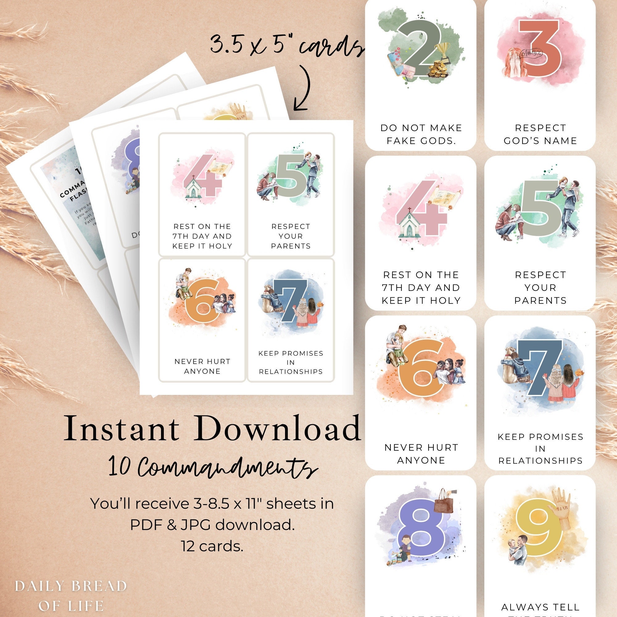 10 Commandment Cards, Scripture Memory Cards for Kids, 10 Commandments ...