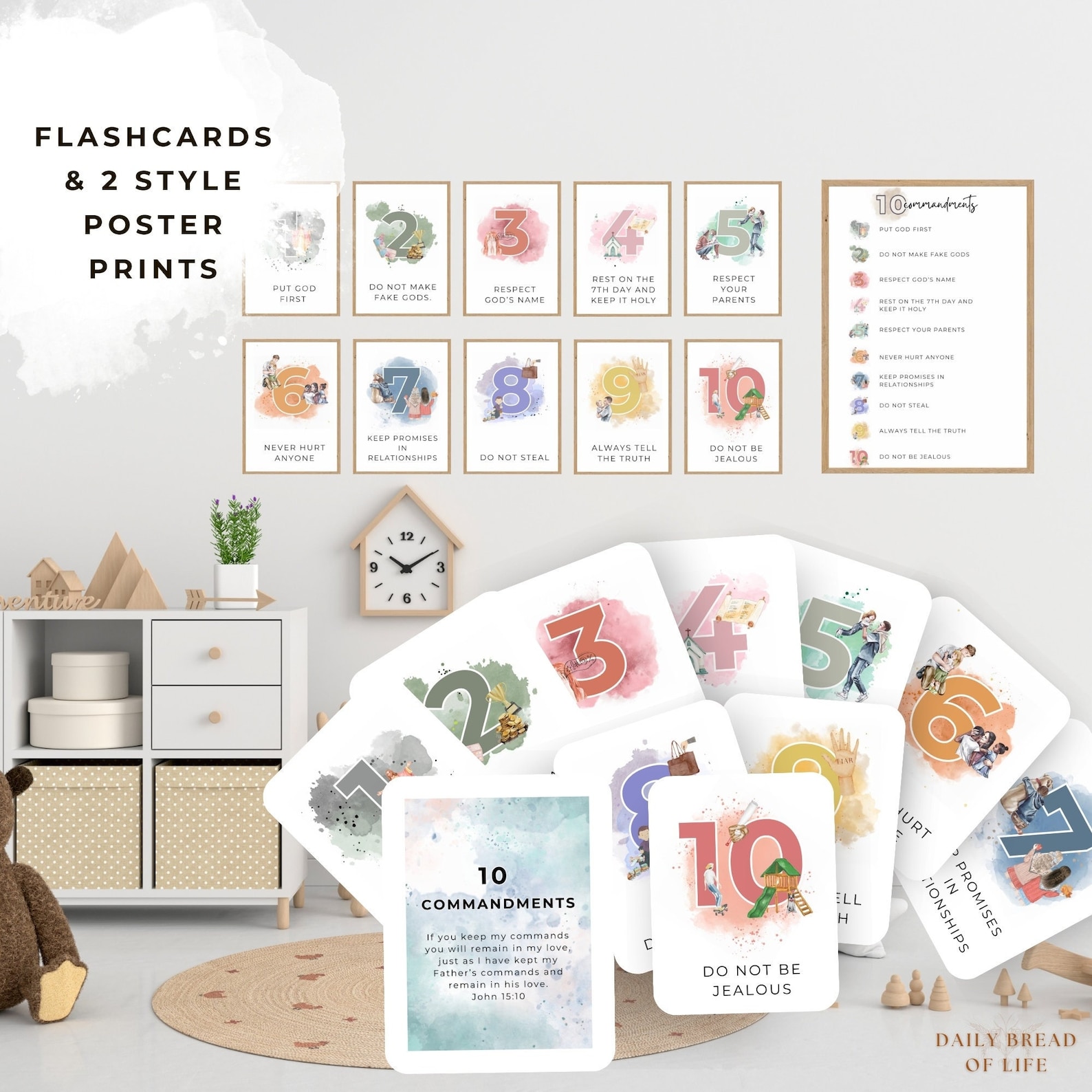 Ten Commandments Flash Cards: Kids Bible Study, Sunday School ...