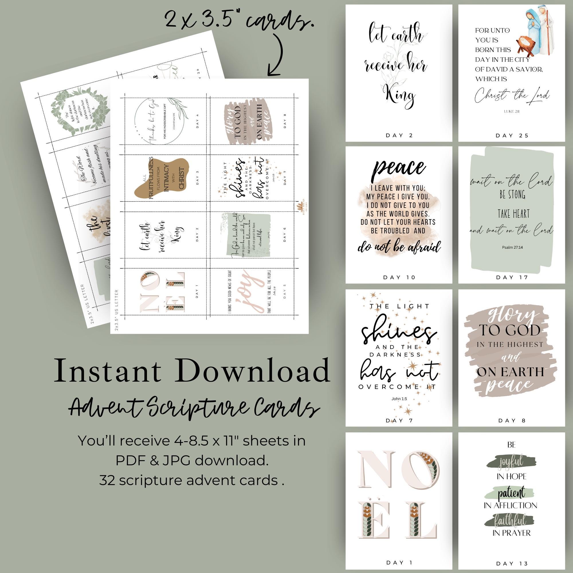 Printable Christmas Advent Scripture Cards: DIY Holiday Countdown (PDF ...