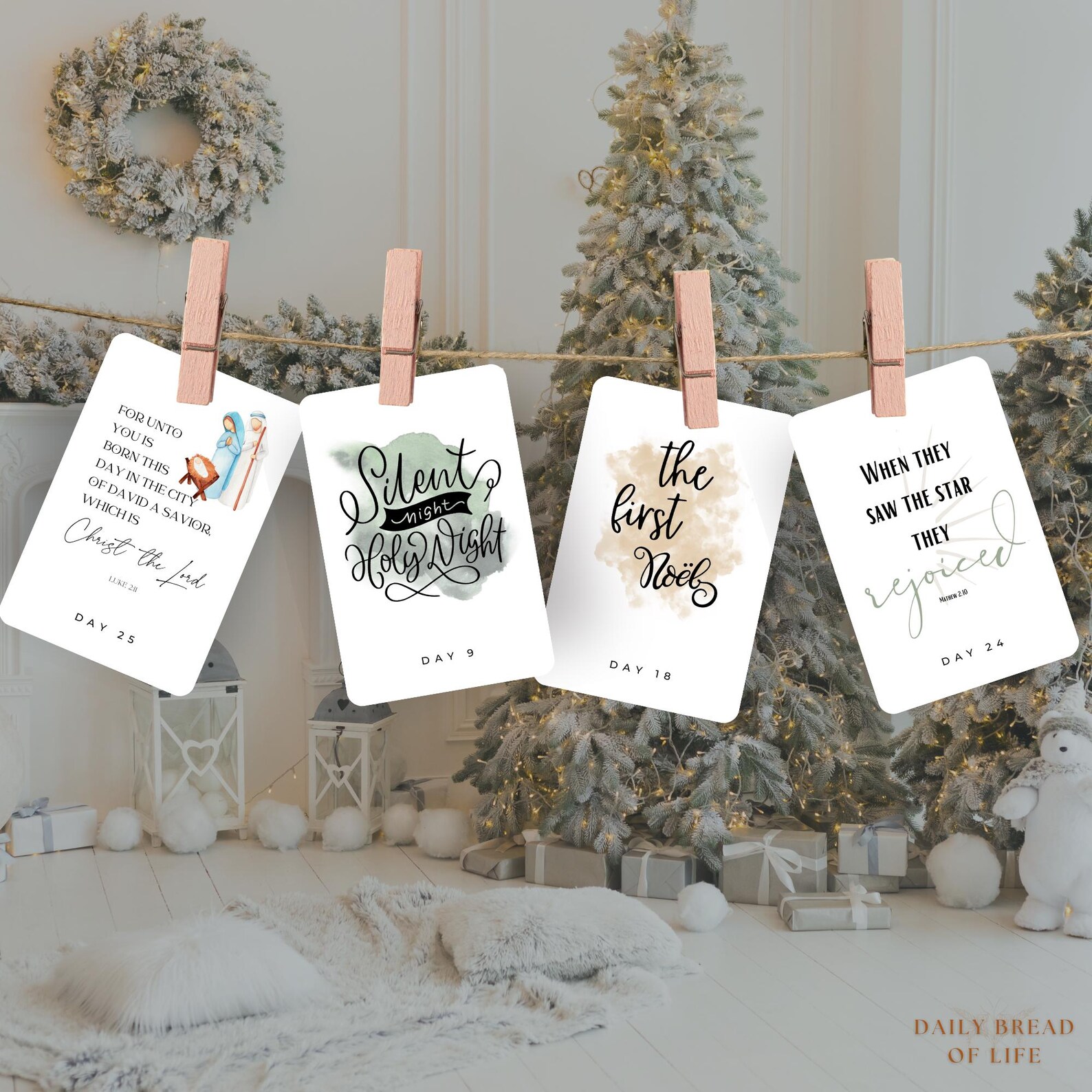 Printable Christmas Advent Scripture Cards: DIY Holiday Countdown (PDF ...