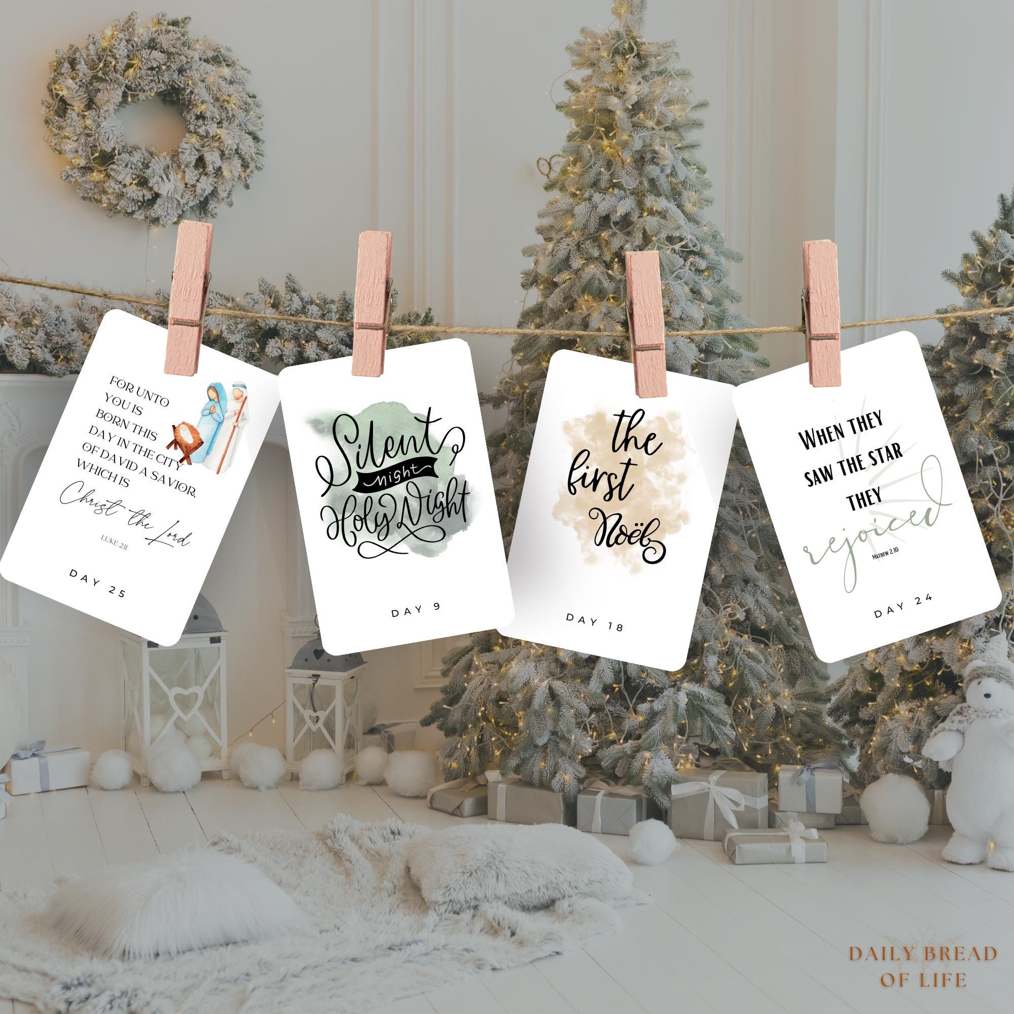 Printable Christmas Advent Scripture Cards: DIY Holiday Countdown (PDF ...