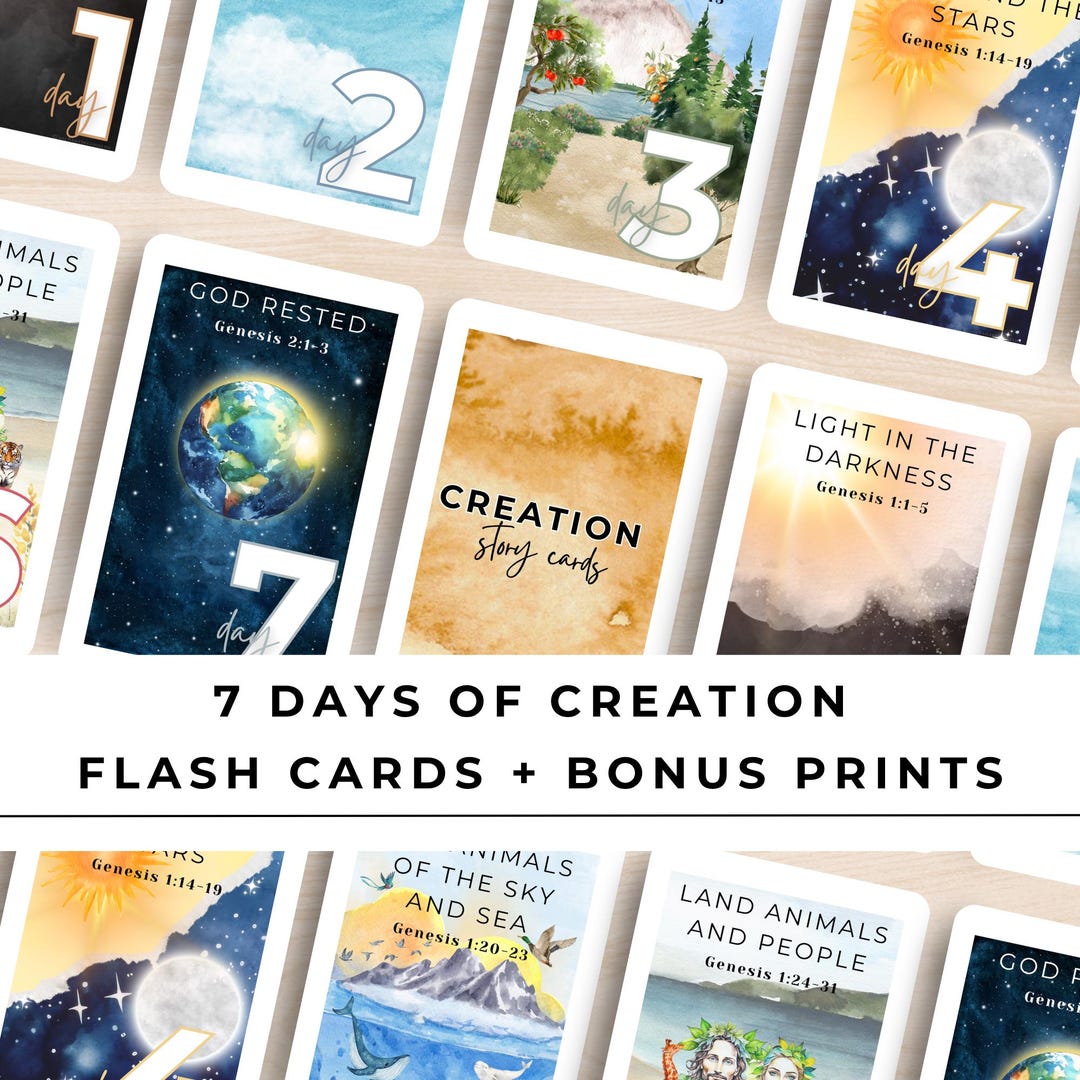 7 Days of Creation Flash Cards: Genesis Bible Lesson (PDF Download - Etsy