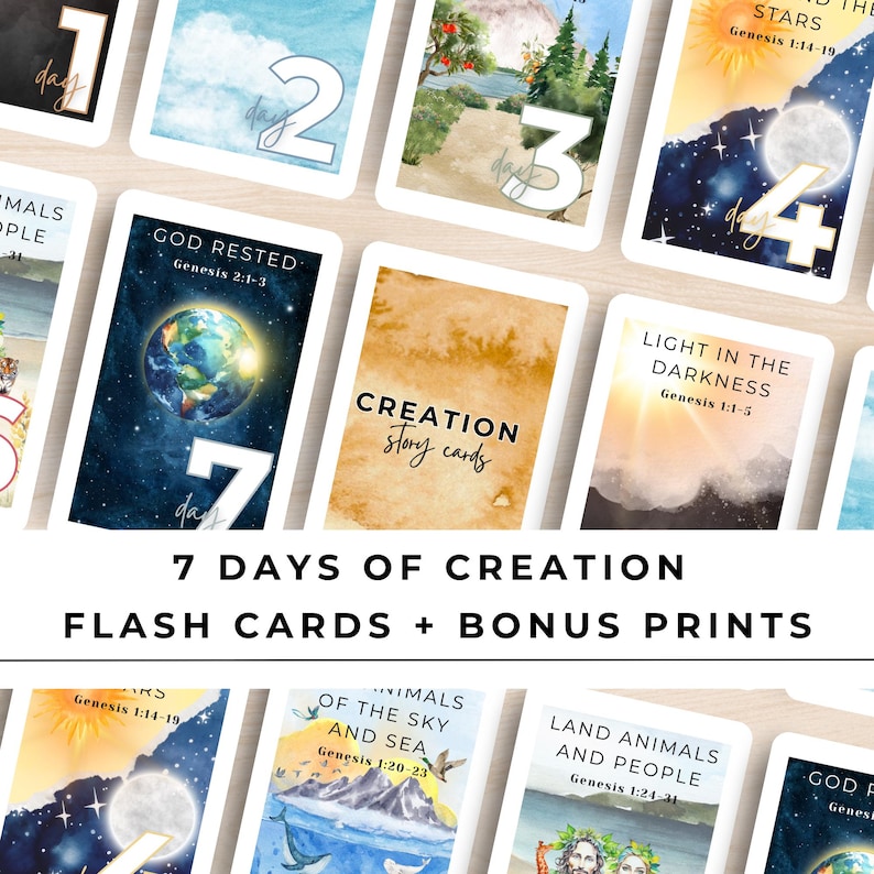 7 Days of Creation Flash Cards: Genesis Bible Lesson (PDF Download - Etsy
