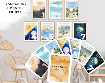 7 Days of Creation Flash Cards, Genesis, Bible Lesson for Kids, Homeschool Activities, Sunday ...