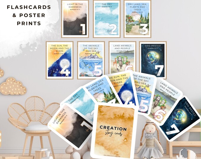 7 Days of Creation Flash Cards, Genesis, Bible Lesson for Kids ...