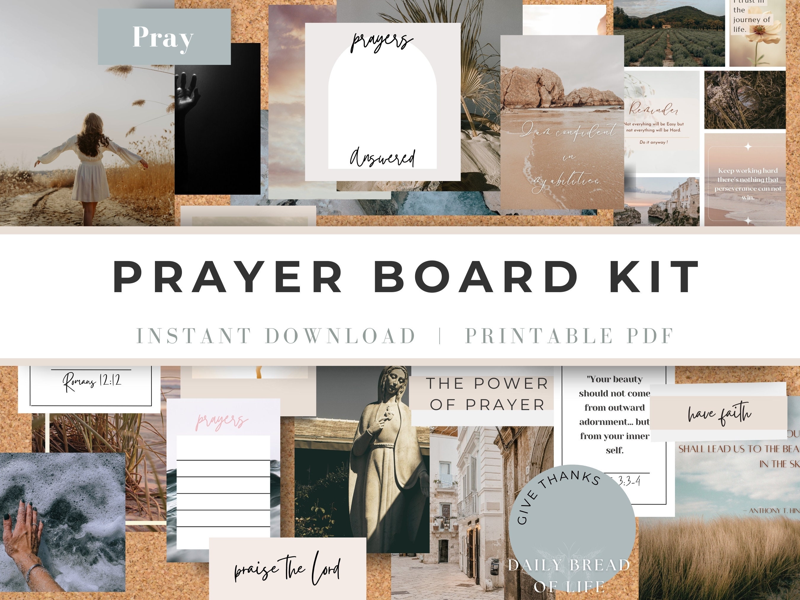 Printable Prayer Board Kit Coastal Boho, Prayer Cards, Bible Verses ...