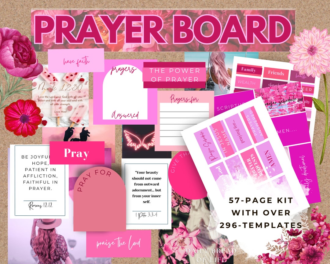 Pink Prayer Board Kit: Christian Collage, Bible Verses (digital ...