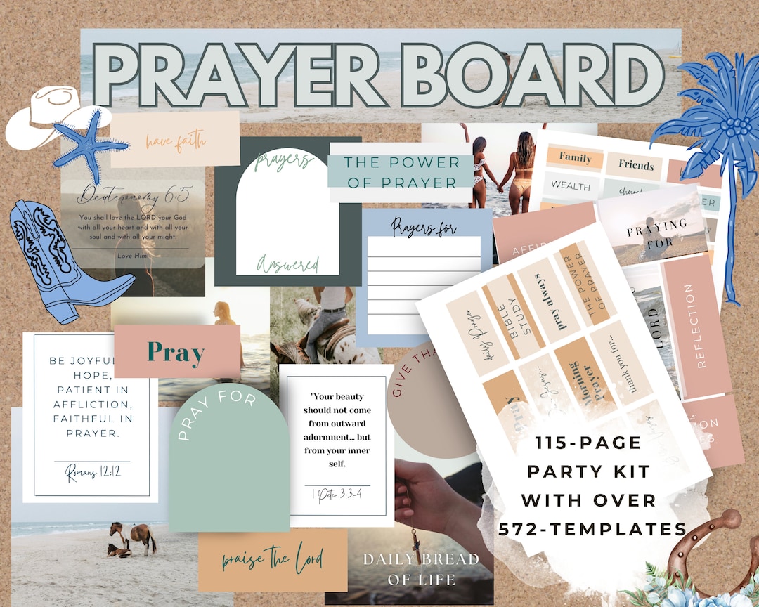 Coastal Cowgirl Prayer Party Kit, Prayer Board Bundle, Scripture Cards, Christian Collage, Boho ...