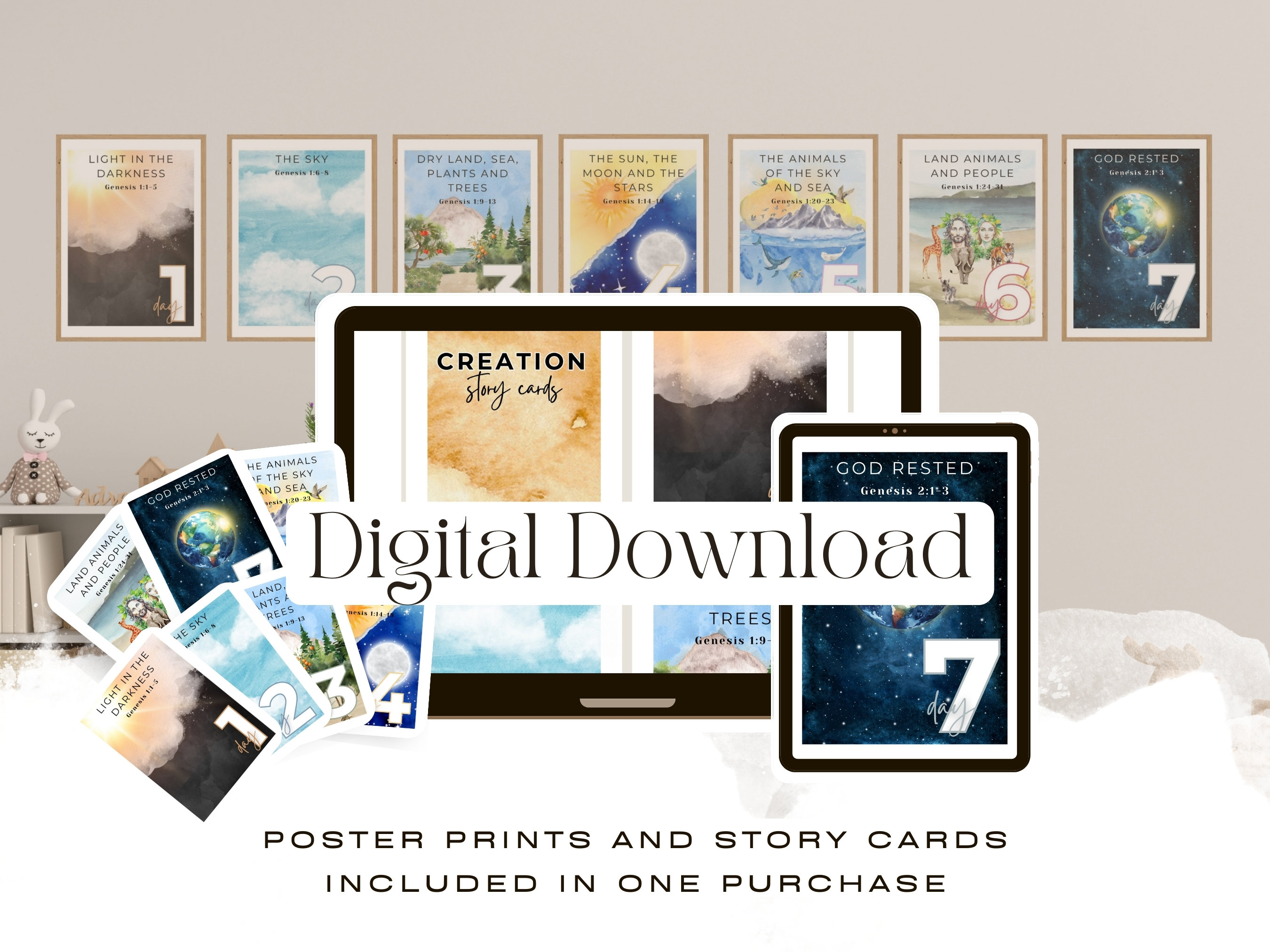 Days of Creation Printable Poster & Flashcards, Sunday School Lesson ...