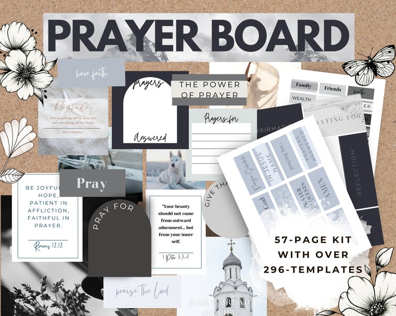 Prayer Board Kit Grey & White, Prayer Board Printables, Christian Wall ...