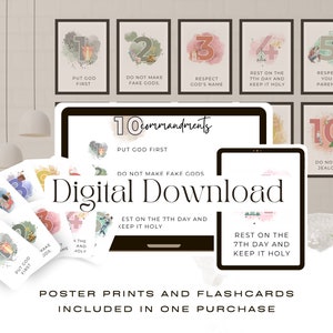 10 Commandments Kids Memory Flash Cards, Bible Study Activity, Sunday ...