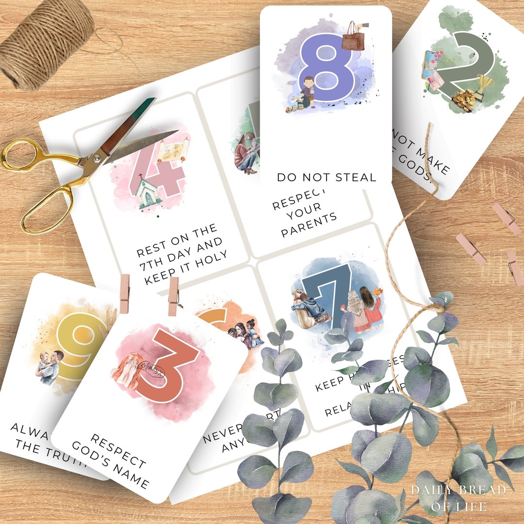 10 Commandment Cards, Scripture Memory Cards for Kids, 10 Commandments ...