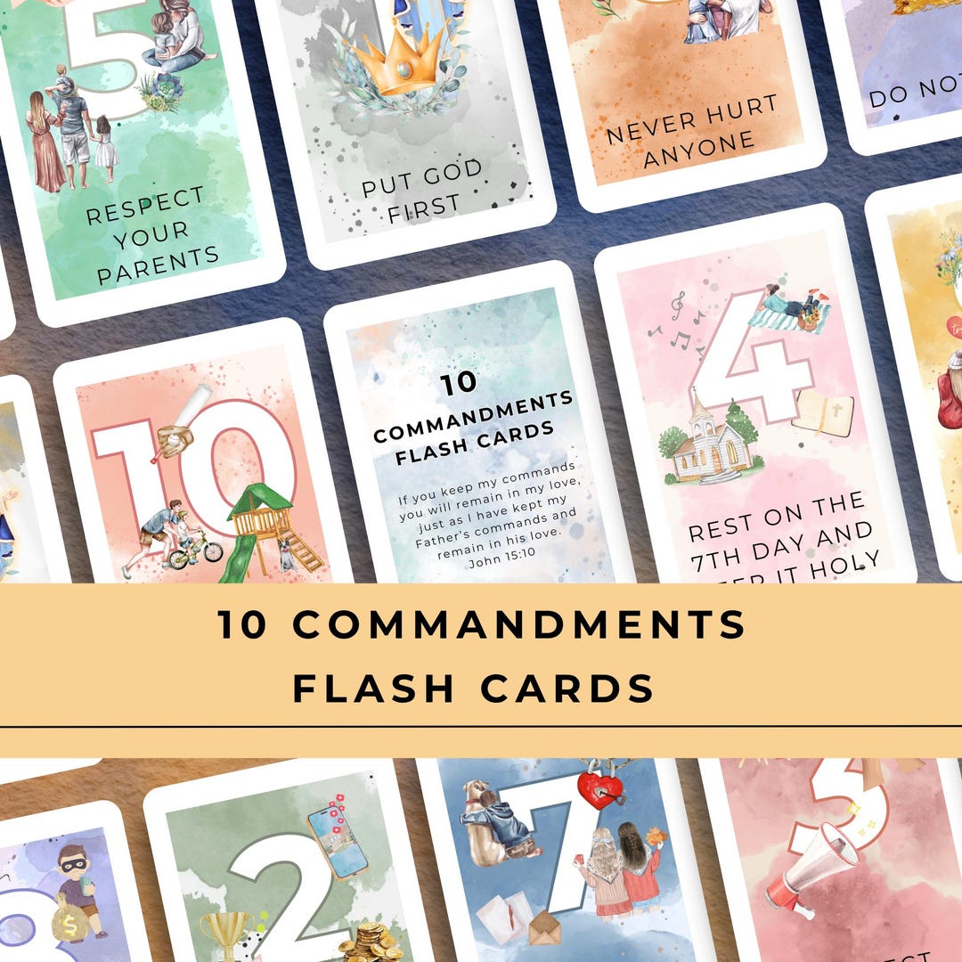 10 Commandments Flash Cards for Kids: Christian Homeschool & Sunday ...