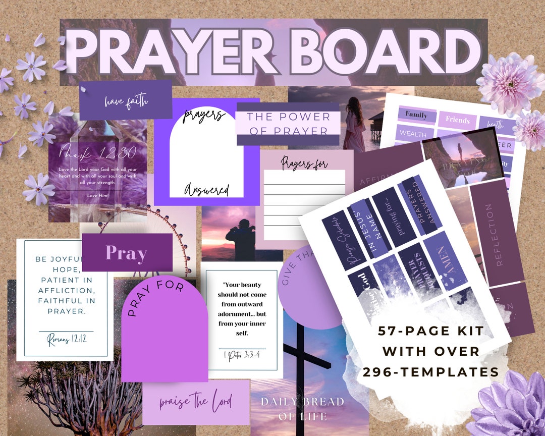 Prayer Board Kit Purple, Prayer Board Printables, Christian Wall ...