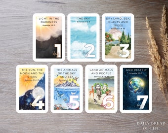 7 Days of Creation Flash Cards, Genesis, Bible Lesson for Kids, Homeschool Activities, Sunday ...