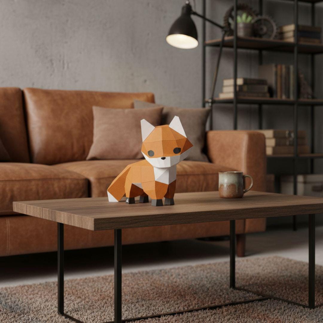 3D Papercraft Kit: Shiro the Origami Fox, Includes 300g Pre-cut and Pre ...