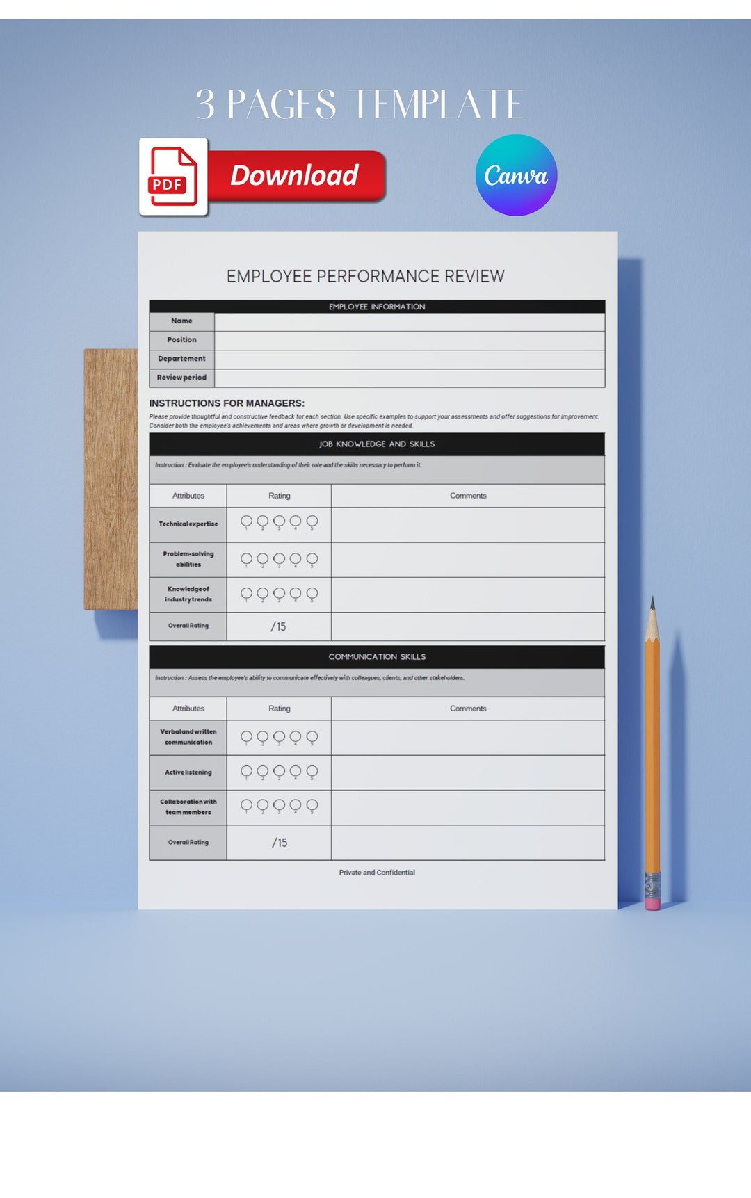 Editable Employee Performance Review Template A4 Printable - Etsy