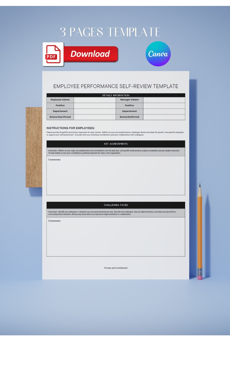 Editable Employee Performance Review Template Printable A4 Digital ...