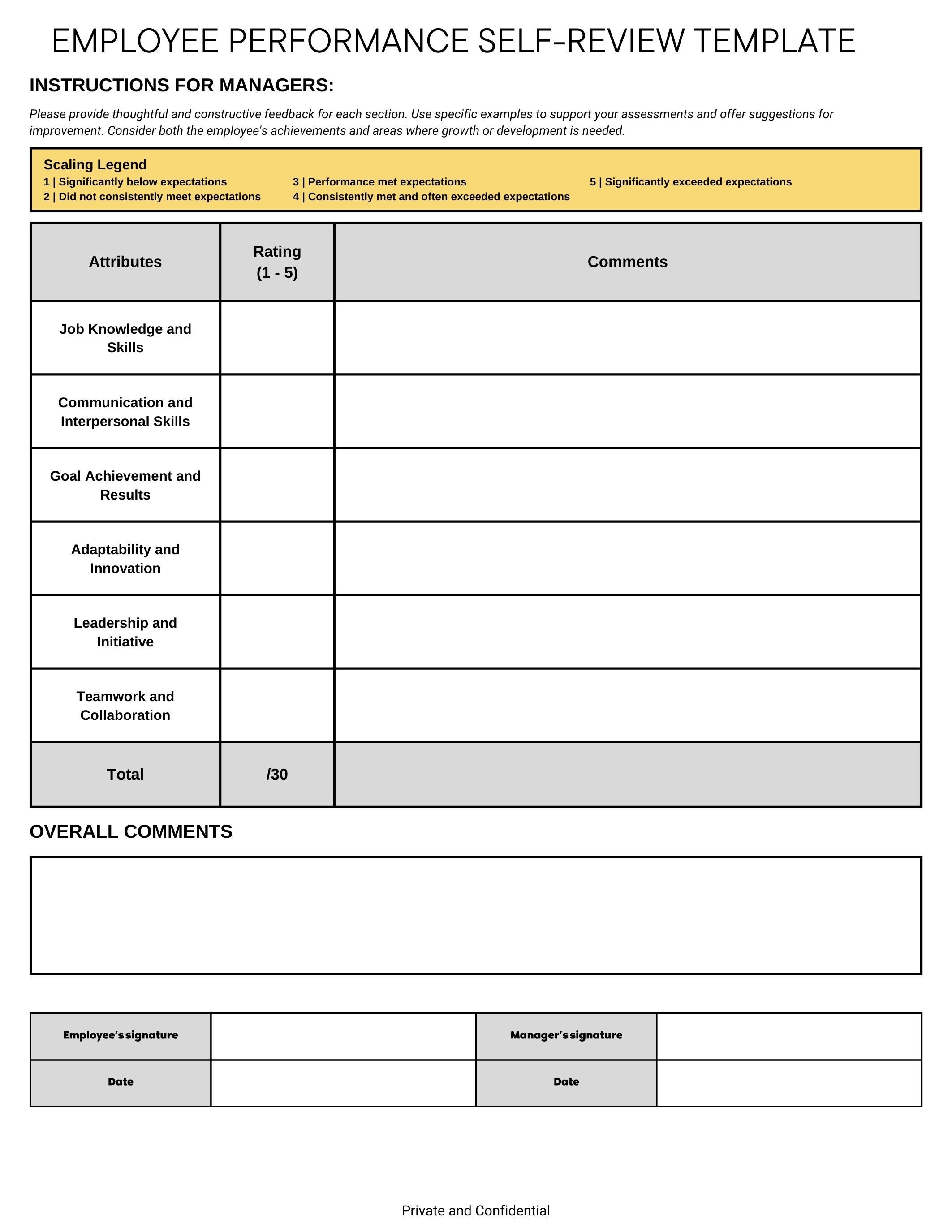 Editable Employee Performance Review Template | Printable | A4 ...