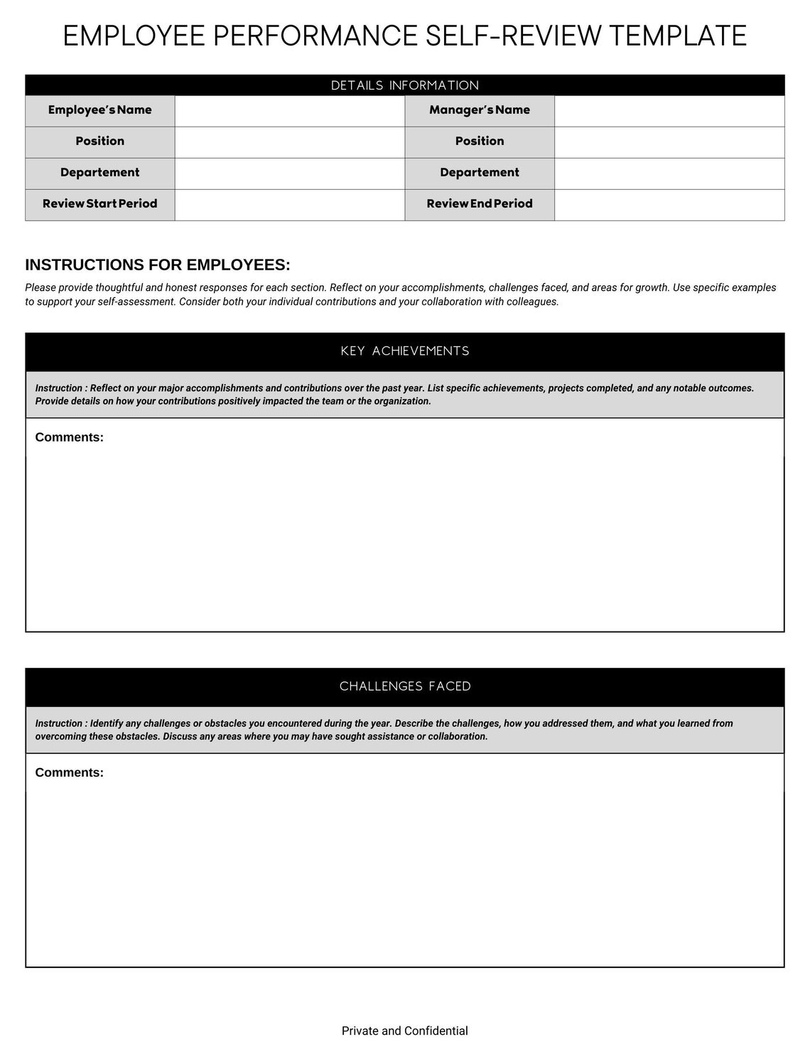Editable Employee Performance Review Template | Printable | A4 ...