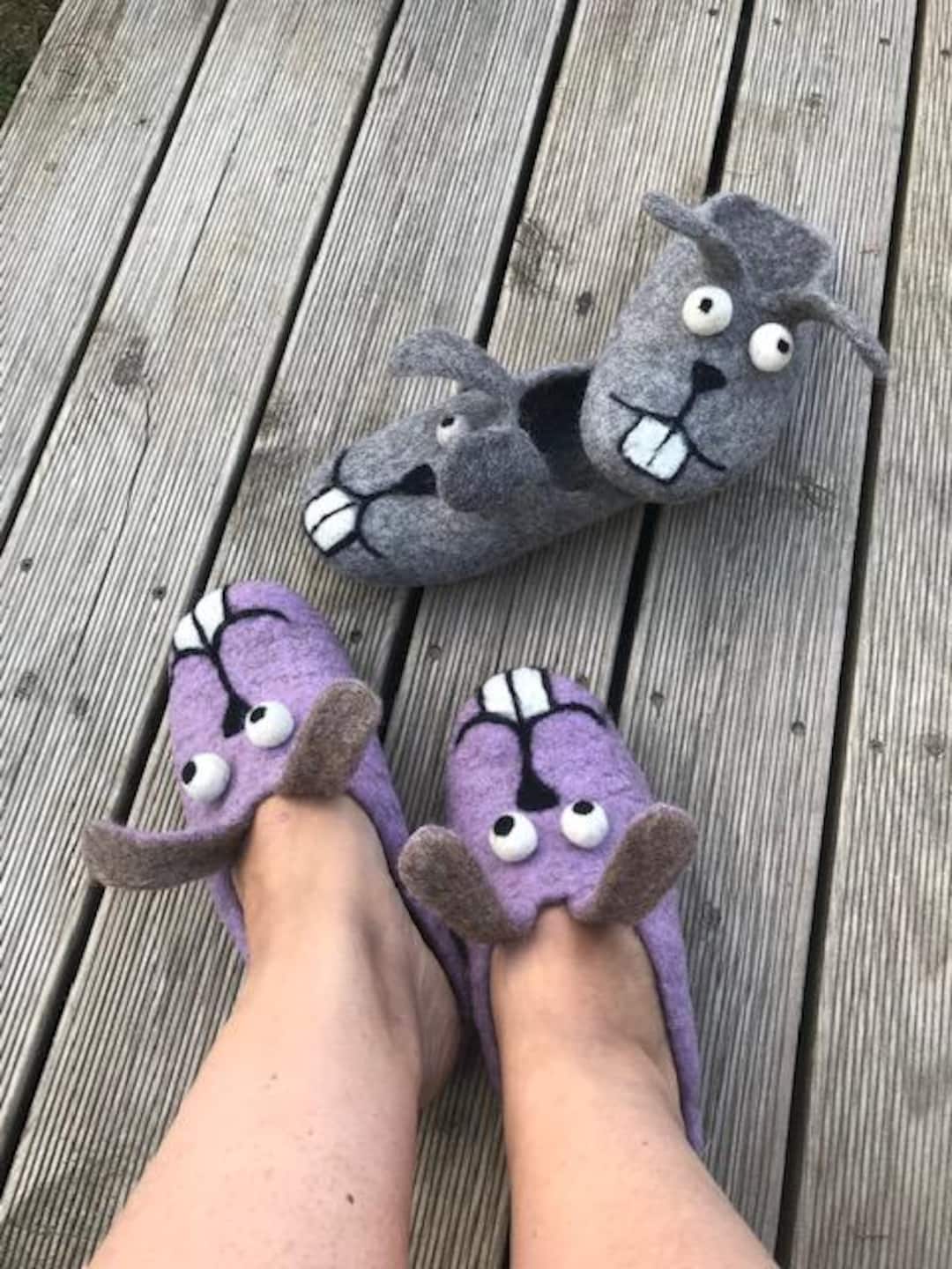 Funny Bunny Slippers,handmade Wool Slippers,wooly Clogs,slippers Slip ...