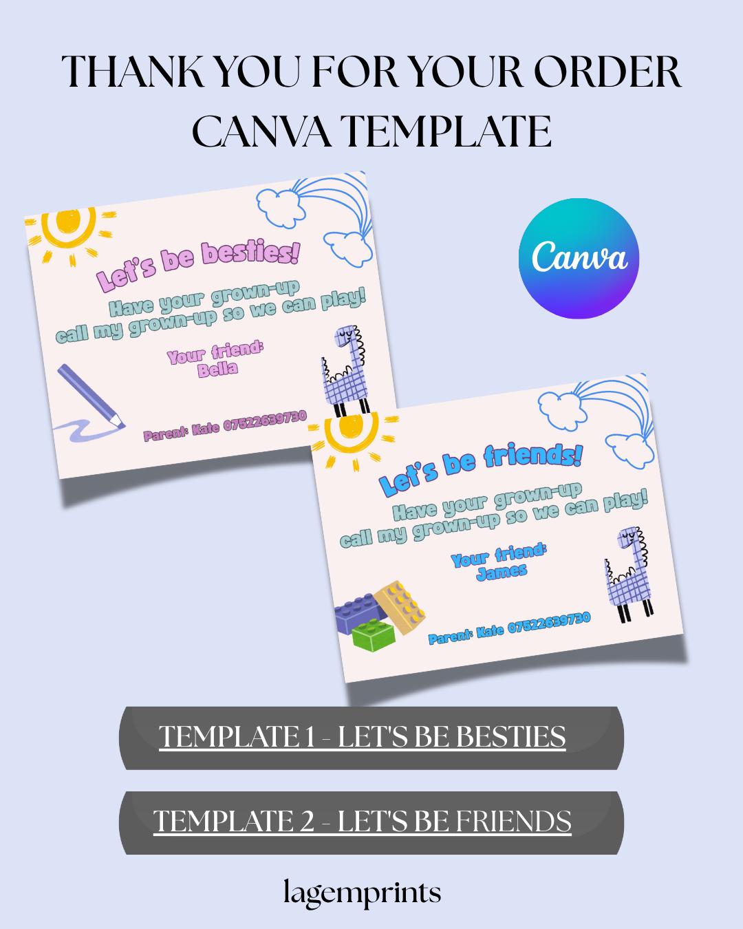 Editable Playdate Contact Cards Template | Playdate Kids Contact Card ...