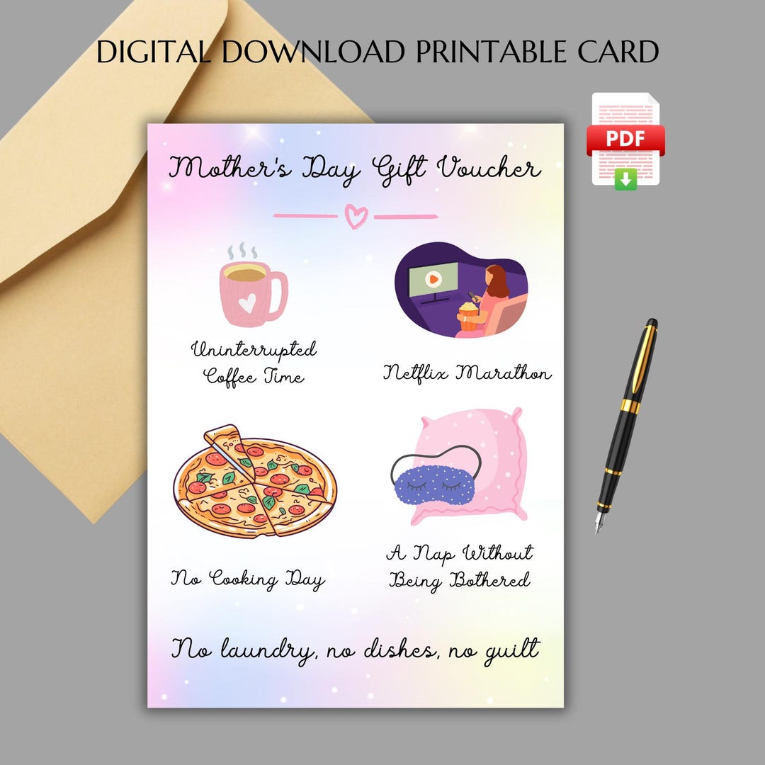 Mother's Day Voucher Card | Cute Mother's Day Card Gift - Printable PDF ...
