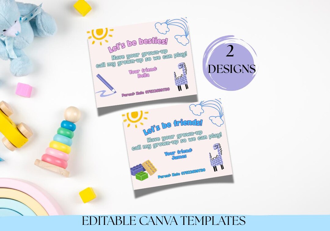 Editable Playdate Contact Cards Template | Playdate Kids Contact Card ...