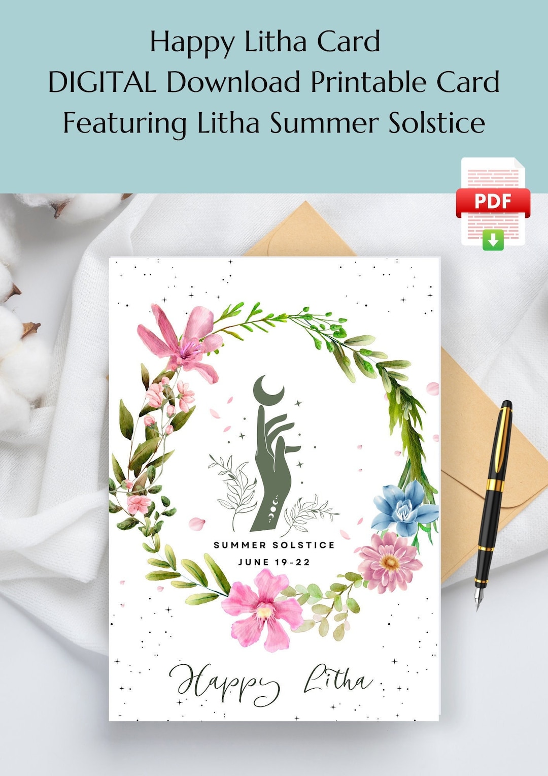 Happy Litha Card DIGITAL Download - Printable Summer Solstice Card ...
