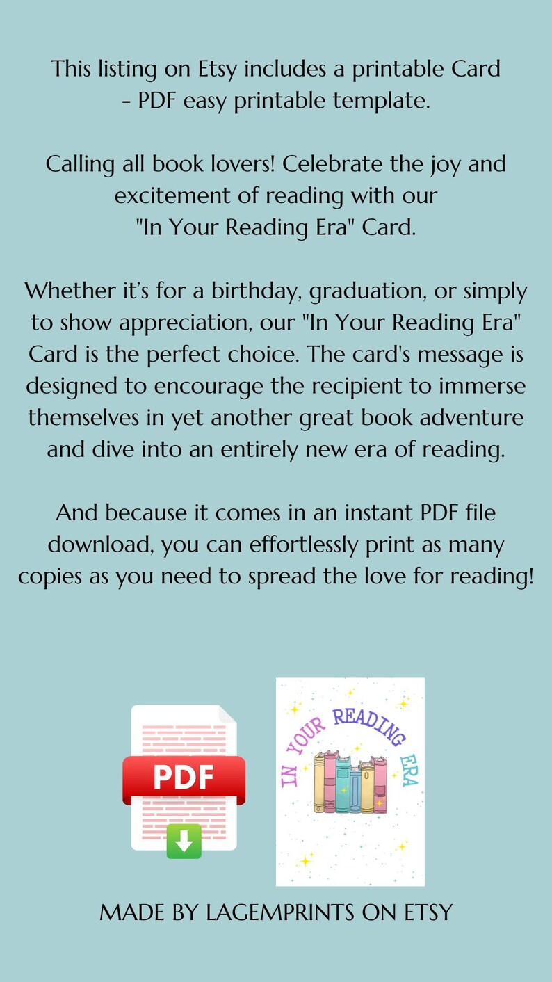 In Your Reading Era Card DIGITAL Download - Printable Bestie Book Lover ...