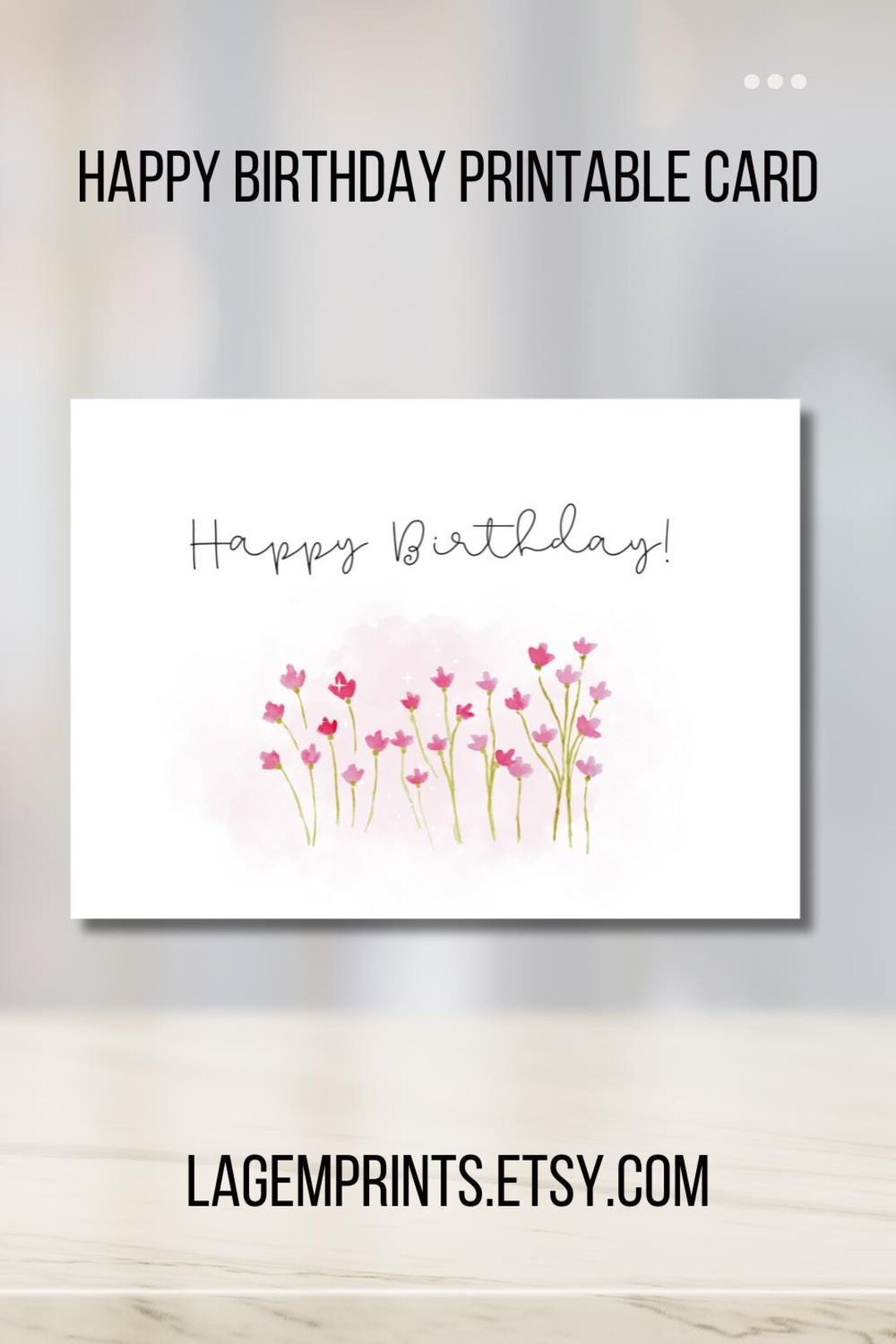 Happy Birthday Card - Printable PDF | Minimalist Pink Flowers Birthday ...